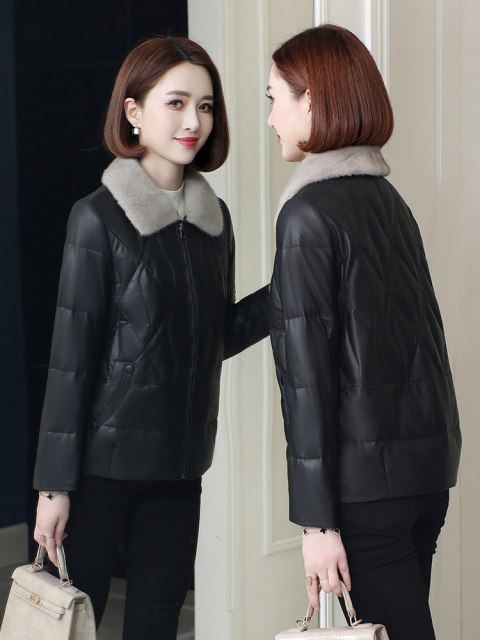 Haining leather down jacket Female new winter small slim -fitting ...