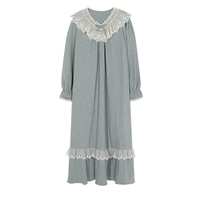 Autumn and winter pajamas, nightgown, women's pure cotton long-sleeved ...