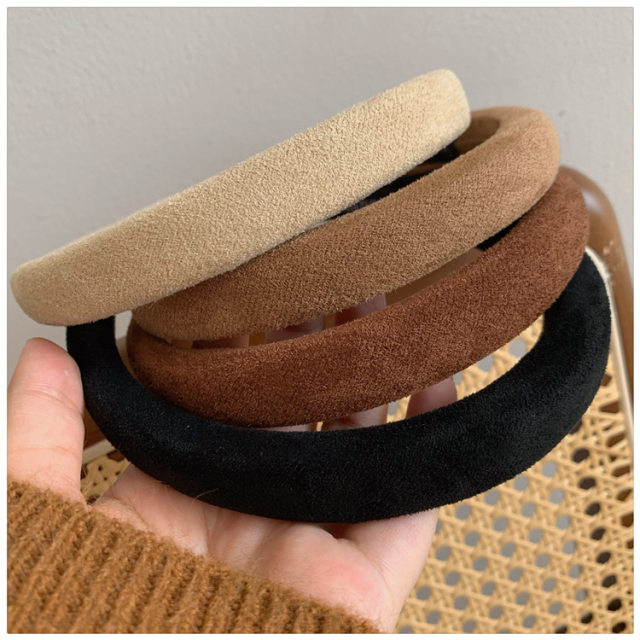 Autumn and winter new suede hair hoop women's solid color fine -colored ...