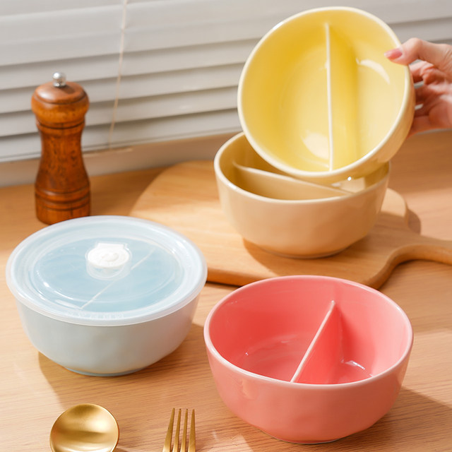 Oval ceramic deepen the separate bowl of weight loss double grid lunch ...