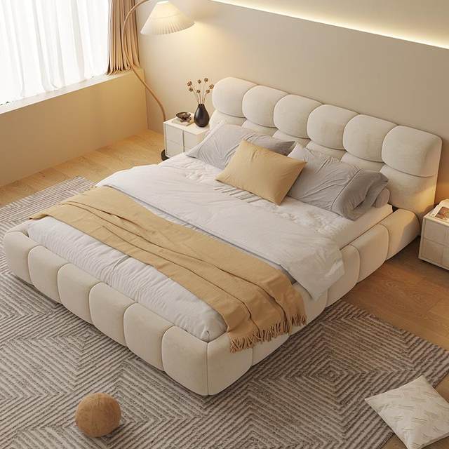 Blue Ideal Cream Style Puff Bed Master Bedroom Double Bed 1.8 Meter ...