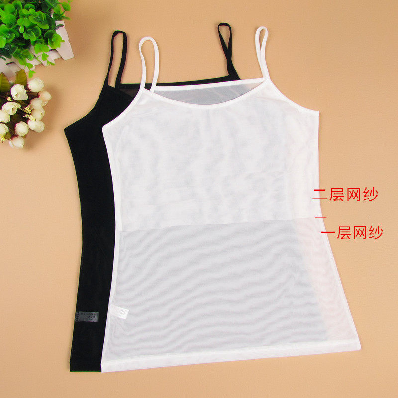 Summer new mesh women's camisole sexy translucent thin section solid ...