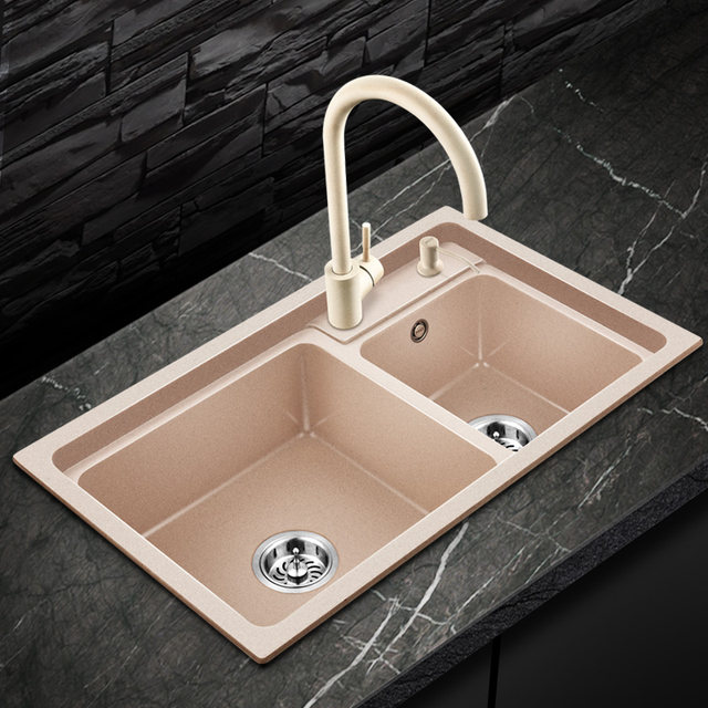 PULT quartz stone sink double slot large bucket kitchen sink thickened ...