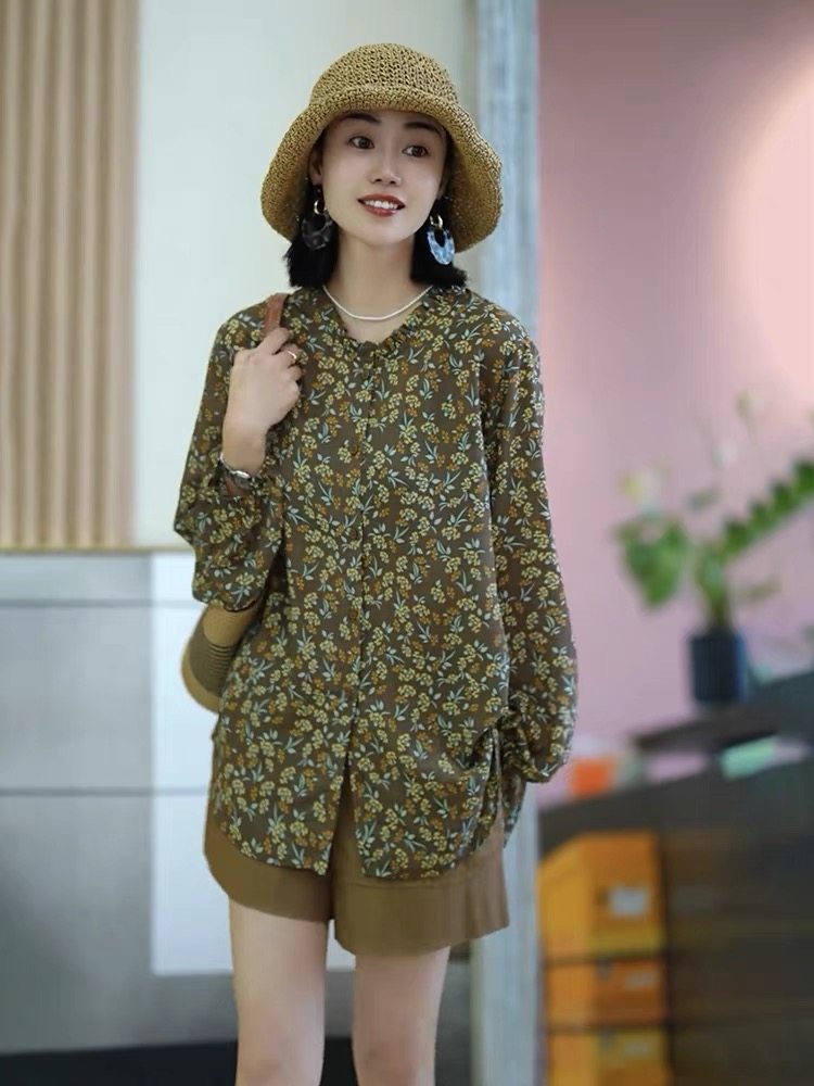 European high-end large-size floral loose shirt 2024 summer early autumn versatile fashion ...
