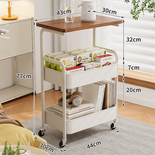 Movable trolley sofa side table bedside storage rack high coffee table ...