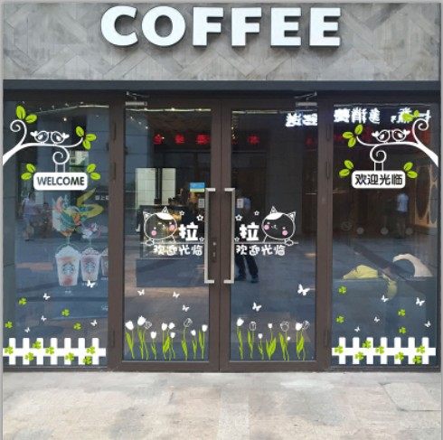 Creative window shop decoration glass sliding door stickers bread milk ...