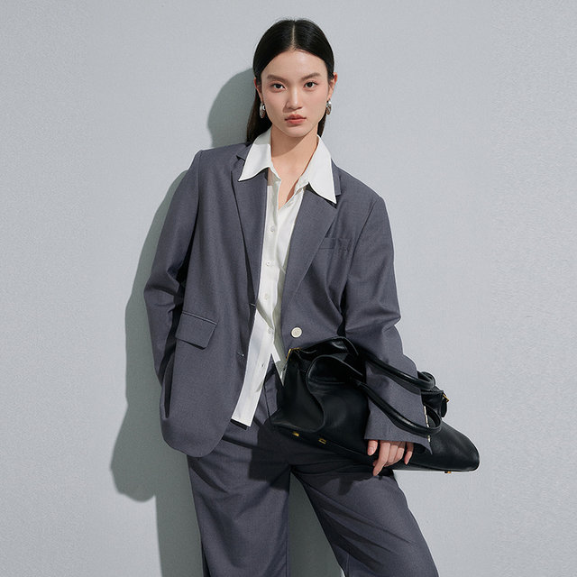 MOFAN Mofan 2024 early autumn fashion high-end gray suit jacket women's high-waisted skirt two ...