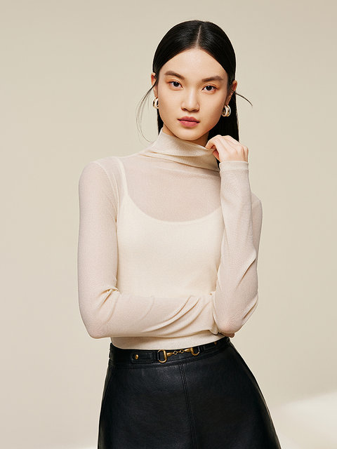 Fashion high -necked bottoming shirt female Mofan Mofan Motan 2024 winter new versatile beige ...