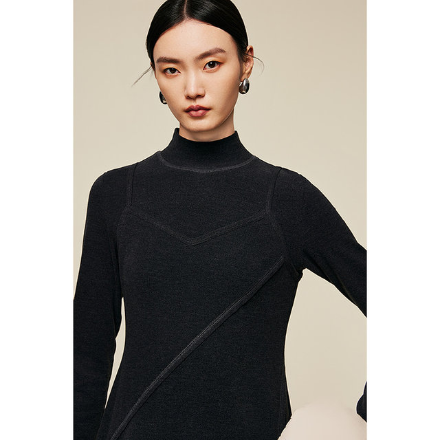 Half turtleneck fake two-piece dress MOFAN 2024 winter gray and black ...