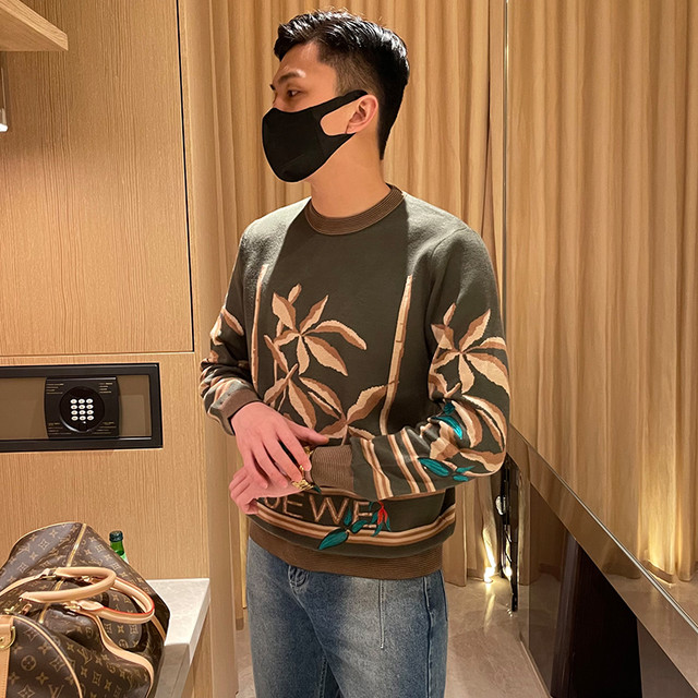Autumn and winter floral jacquard clothes men's knitted sweater tops ...