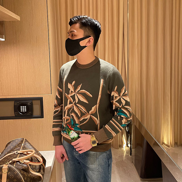 Autumn and winter floral jacquard clothes men's knitted sweater tops ...