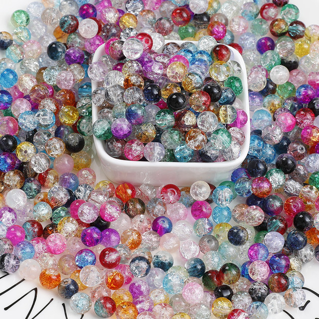 50 pieces of 8mm glass beads, colored glass broken flower beads ...