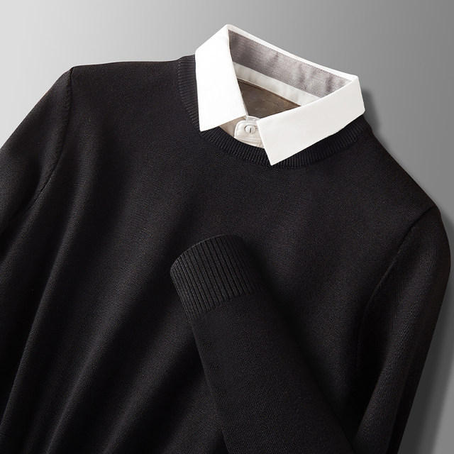 Fake two-piece sweater for men in winter new trendy high-end shirt ...