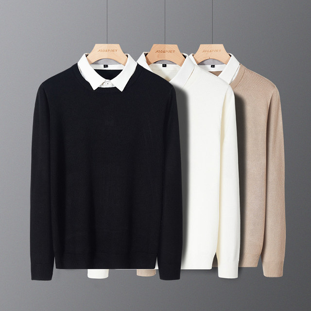 Fake two-piece sweater for men in winter new trendy high-end shirt ...