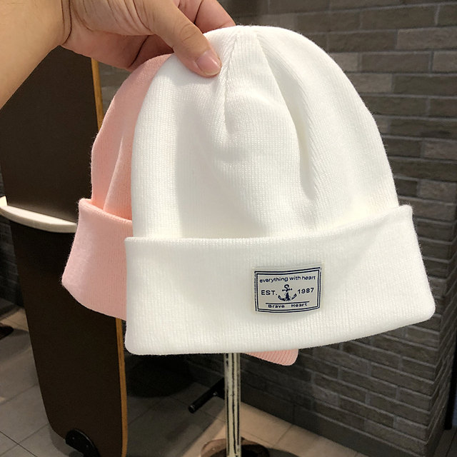 Knitted hat for women in autumn and winter Korean style letter patch ...