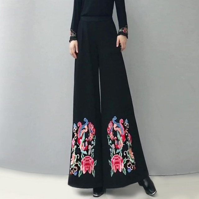 2024 Autumn and Winter New Chinese Style National Style Wide Leg Pants ...