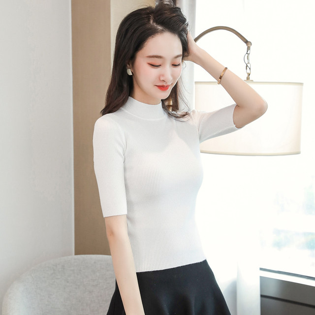 Half -high -necked thin knit sweater female half -sleeved autumn 2024 ...