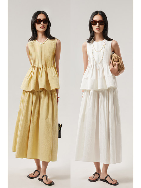 High-count long-staple cotton/natural wrinkles Tucker pleated ...