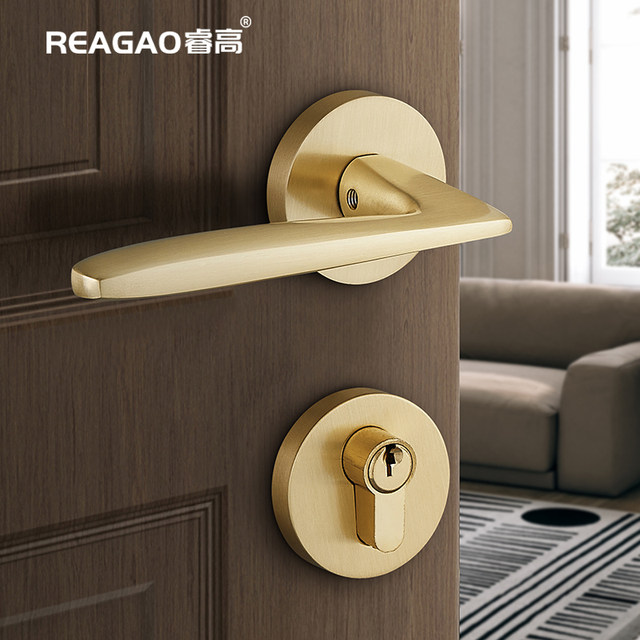 Ruigao Pure Copper Door Lock Indoor Bedroom Household Silent Gold Solid ...