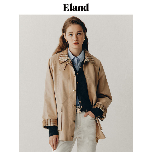 Eland Spring Classic Windbreaker Jacket Women's Maillard Retro Style Lapel Loose Top