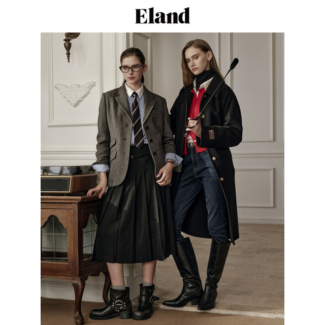 Eland woolen coat women's small turtleneck long coat 24 winter new style