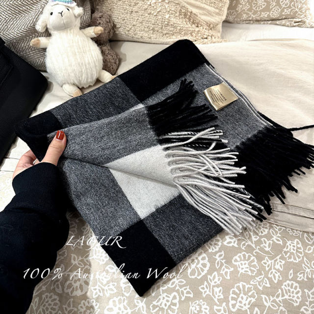 Large version! Classic black and white large grid 100% Australian wool ...
