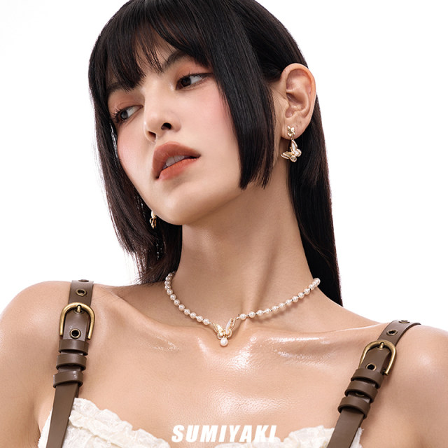 SUMIYAKI Golden White Mother-of-Fritillary Butterfly Pearl Necklace 2024 Summer Style