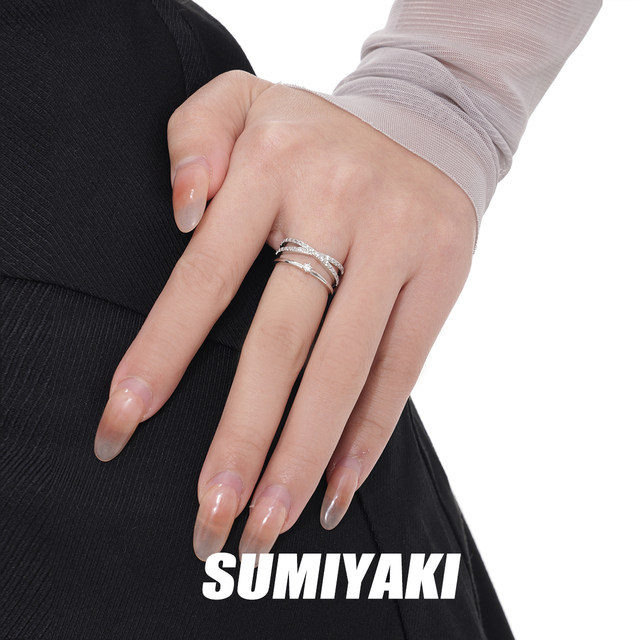 SUMIYAKI original silver cross zircon double layer ring light luxury niche fashion plain ring ...