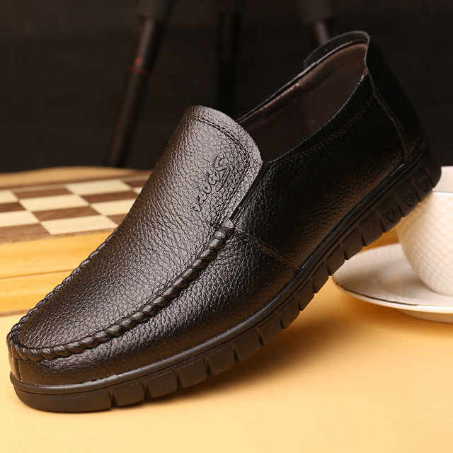 Pull-back leather shoes for men, genuine leather, middle-aged and ...
