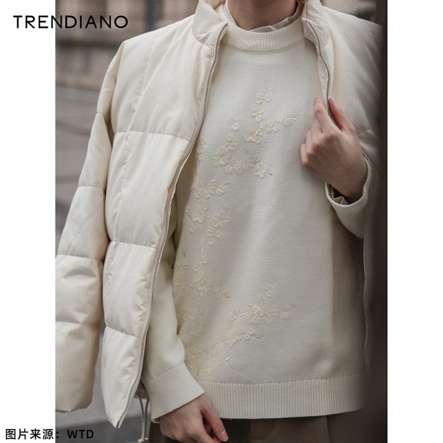 TRENDIANO Classic Series Flower Appliqué Loose Round Neck Sheep Wool ...