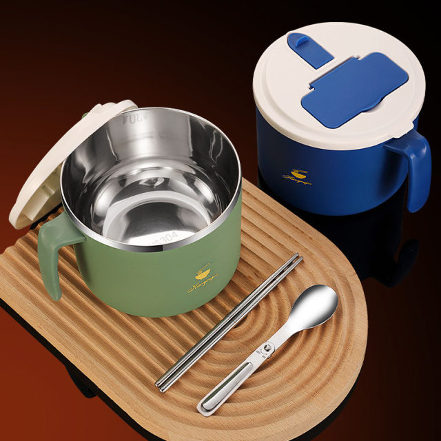 304 stainless steel instant noodle bowl with lid, large capacity and filterable, student ...