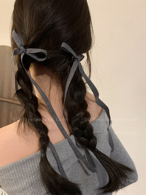 Ballet style bow ribbon hair clip women's ribbon tied hair double ...