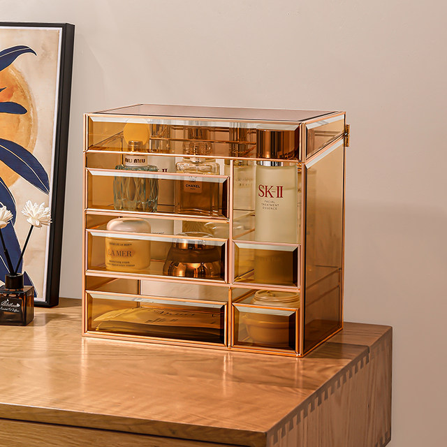 Kaman glass cosmetics storage box large -capacity dust -proof desktop ...