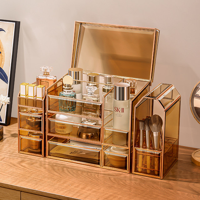 Kaman glass cosmetics storage box large -capacity dust -proof desktop ...