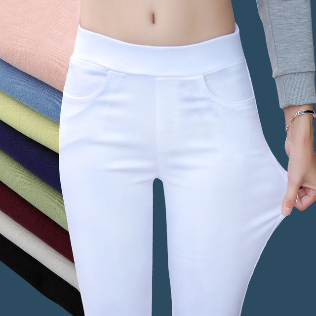 White pants, girls in summer, thin leggings, women wear high waist ...