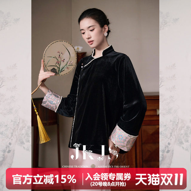 JKJS velvet jacket thickened autumn and winter 2025 new Chinese retro ...