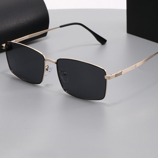 Black single-beam sunglasses rectangular sunglasses metal thin frame ...