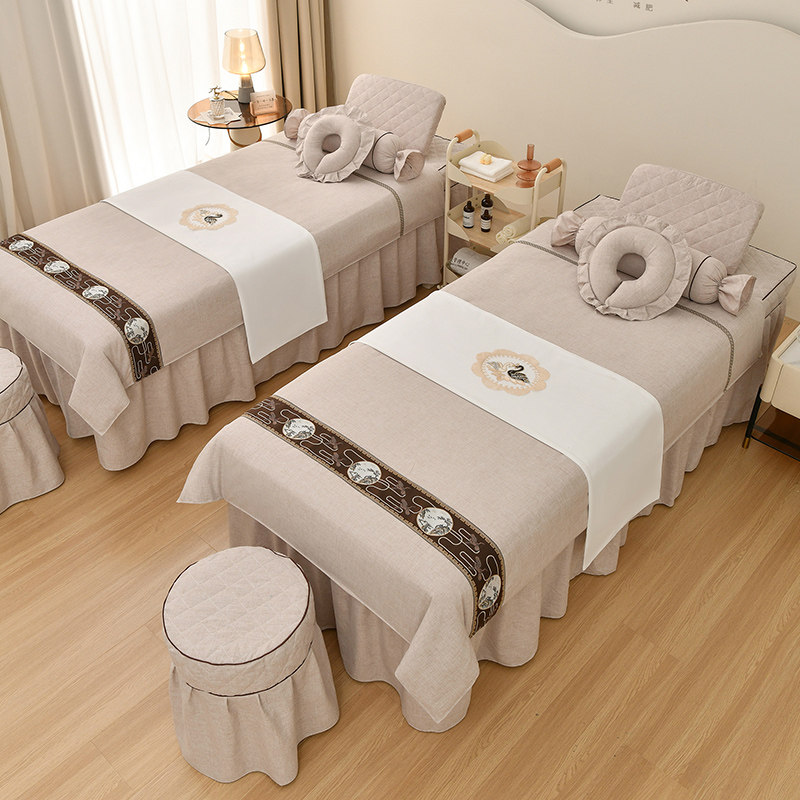 Light Luxury Beauty Bed Cover Set - Four-Piece Massage Cotton Linen Sheet