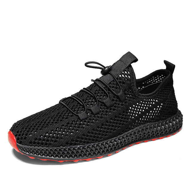 Mesh shoes men's summer breathable thin mesh hollow large mesh men's shoes casual running black ...