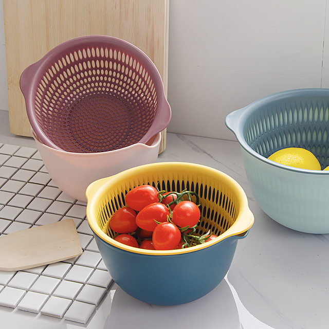 Internet celebrity double-layer drain basket plastic vegetable basket fruit plate creative fruit ...