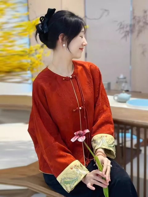 New Chinese red jacket, the national wind ones, buckle embroidered New ...