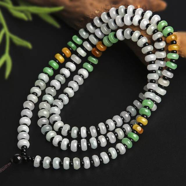 Pendant rope natural Burmese jade three-color abacus bead chain lanyard ...