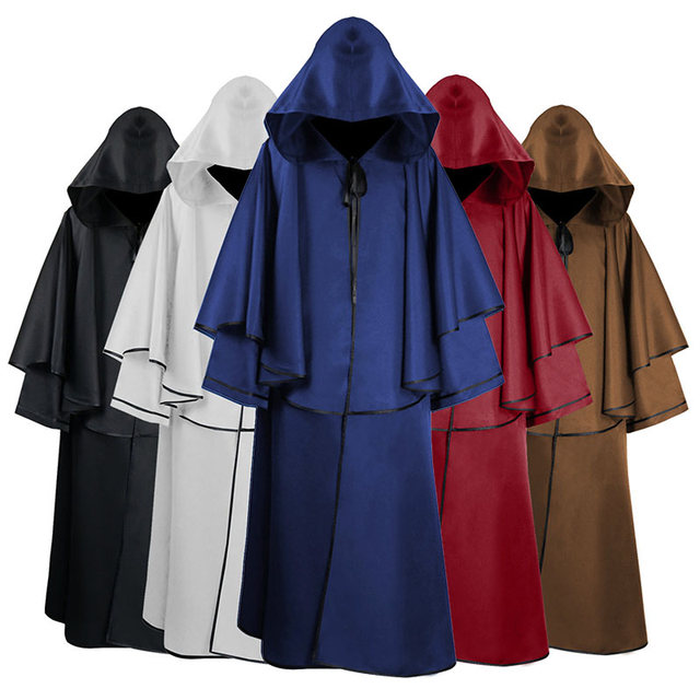 Solid color hooded robe, retro mage cloak, medieval magician hooded ...