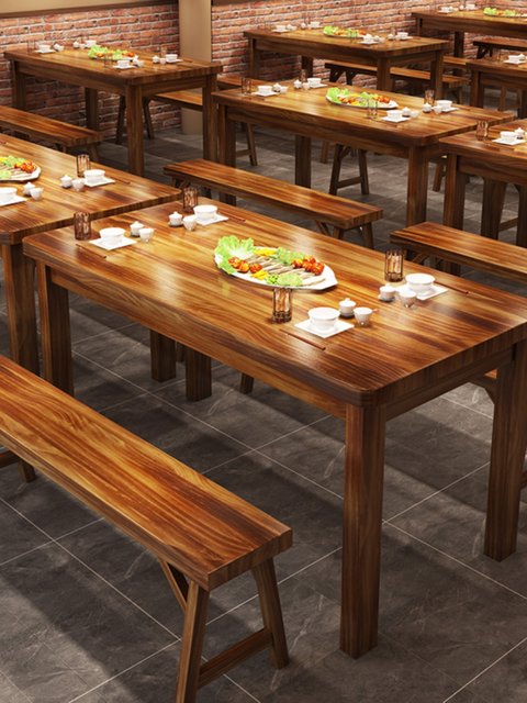 Solid wood carbonized hotel table and chair combination noodle ...