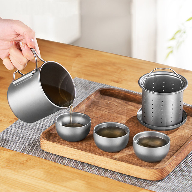 Pure Titanium Travel Tea Self -Mark Cup 420ml Tea Subtoper User Super Light Portable Travel Tea Set