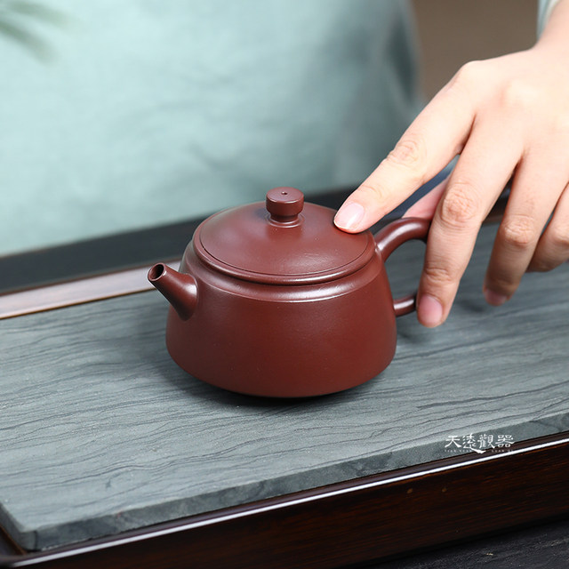 Yixing purple sand pot pure handmade Han tile pot purple vermilion mud ...