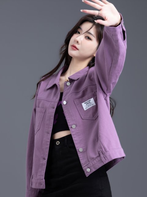 This year's popular purple denim jacket for women's spring and autumn ...