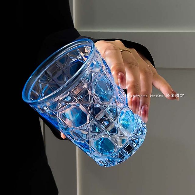 Household water cup light luxury style rhombus ruby crystal cup ins ...