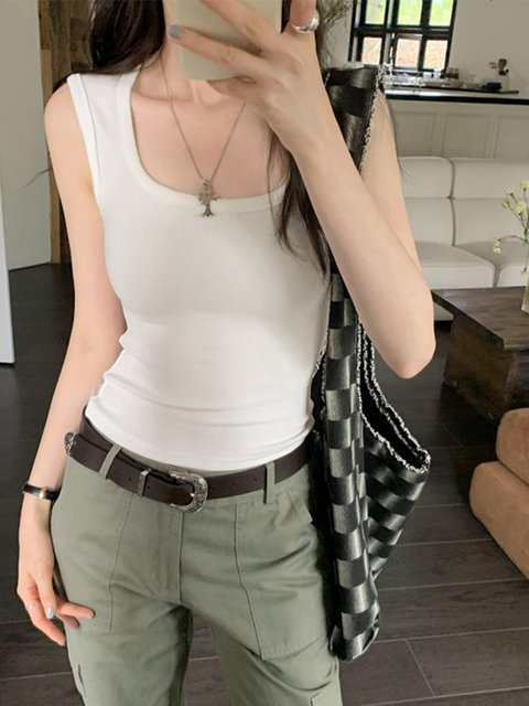 Designed pink square neck sleeveless top for women 2024 new summer ...