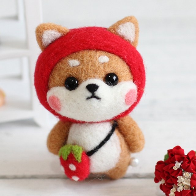 Felt wool diy handmade material bag pendant surprise Shiba Inu ornament ...